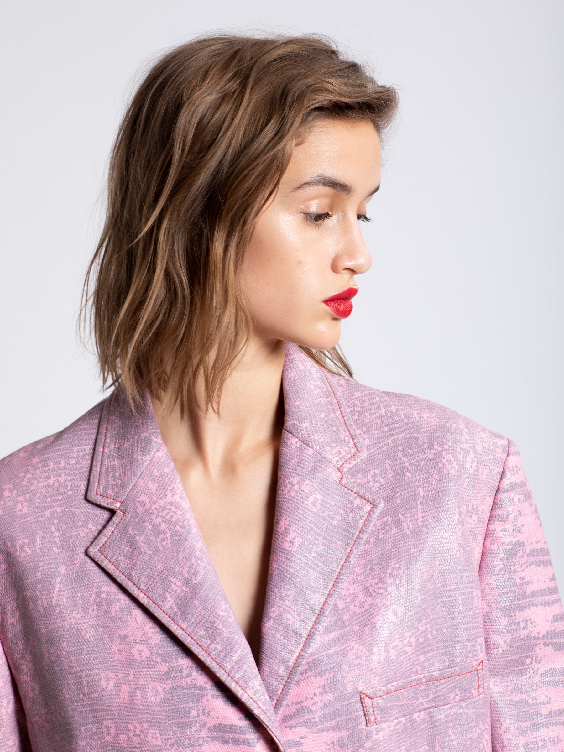 Sies Marjan - Molly Lizard Oversized Blazer - Rose Petal - Women's Jackets & Coats